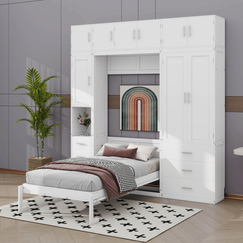 A Murphy Bed Equipped with Lockers and Wardrobes for Storage Red Barrel Studio Size Full
